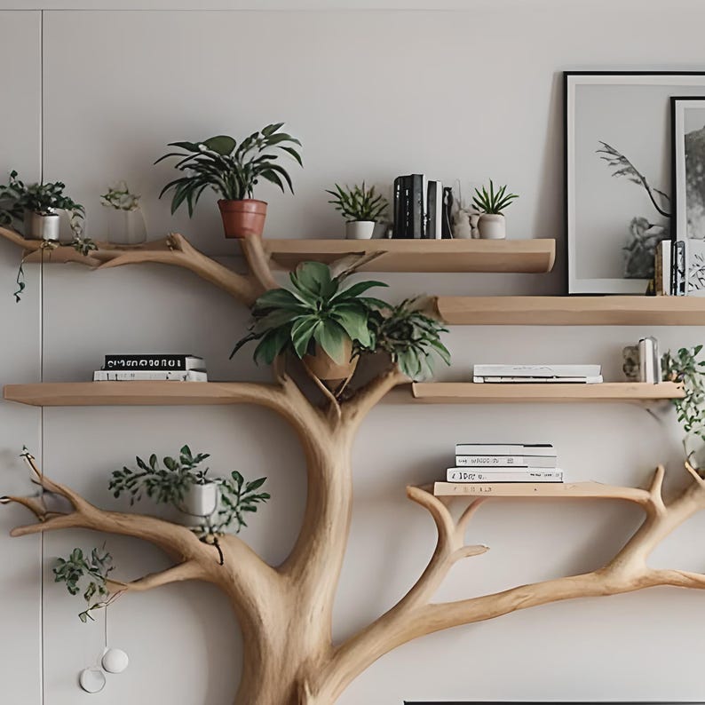 Organic Tree Design TV Console – Rustic Wall Mounted Shelf - Etsy