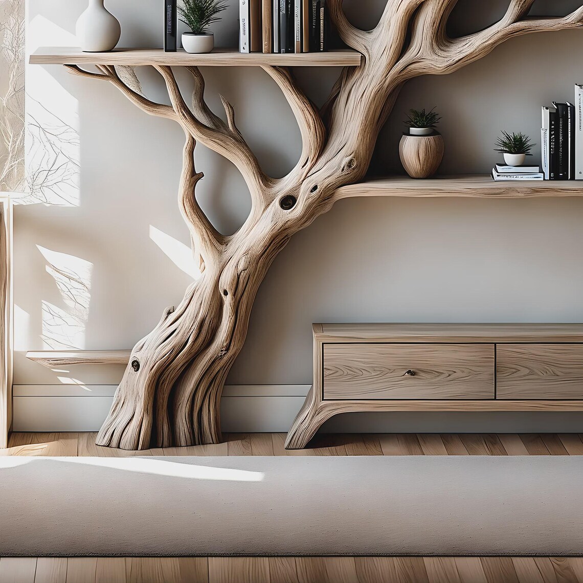 Tree-inspired Wooden Wall Shelf | Statement Bookshelf for Nature Lovers ...