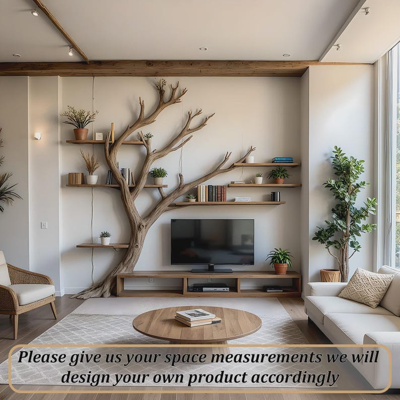 Nature-inspired Tree TV Console – Modern Rustic Wall Shelf - Etsy