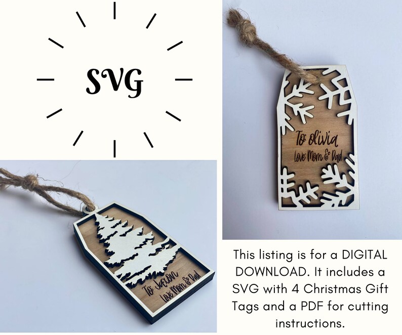 Christmas Gift Tag Bundle, File for Glowforge, Laser Cutting SVG ...