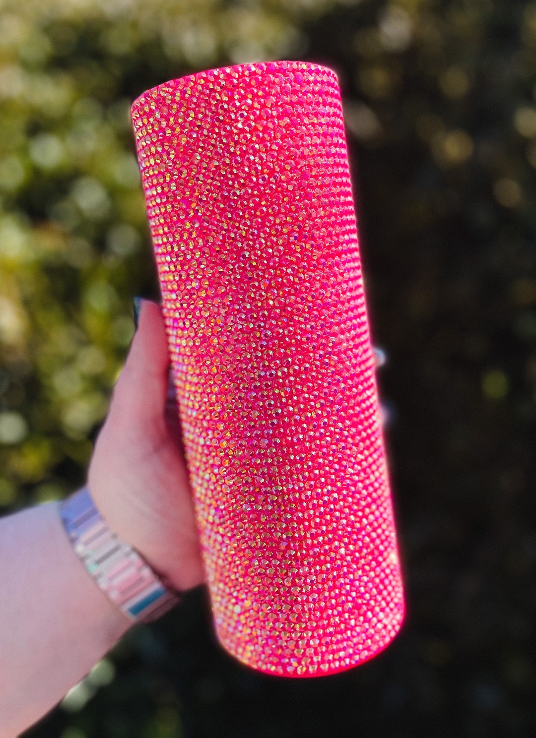 Neon Pink Rhinestone Tumbler | Bedazzled Tumbler | Rhinestone Tumbler ...