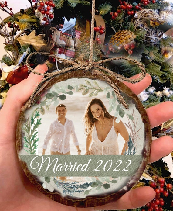 WOOD Wedding Photo Ornament Photo Gift Christmas Married 2024 First Christmas Married Christmas Gift Wood Picture Christmas Ornament Etsy Ireland