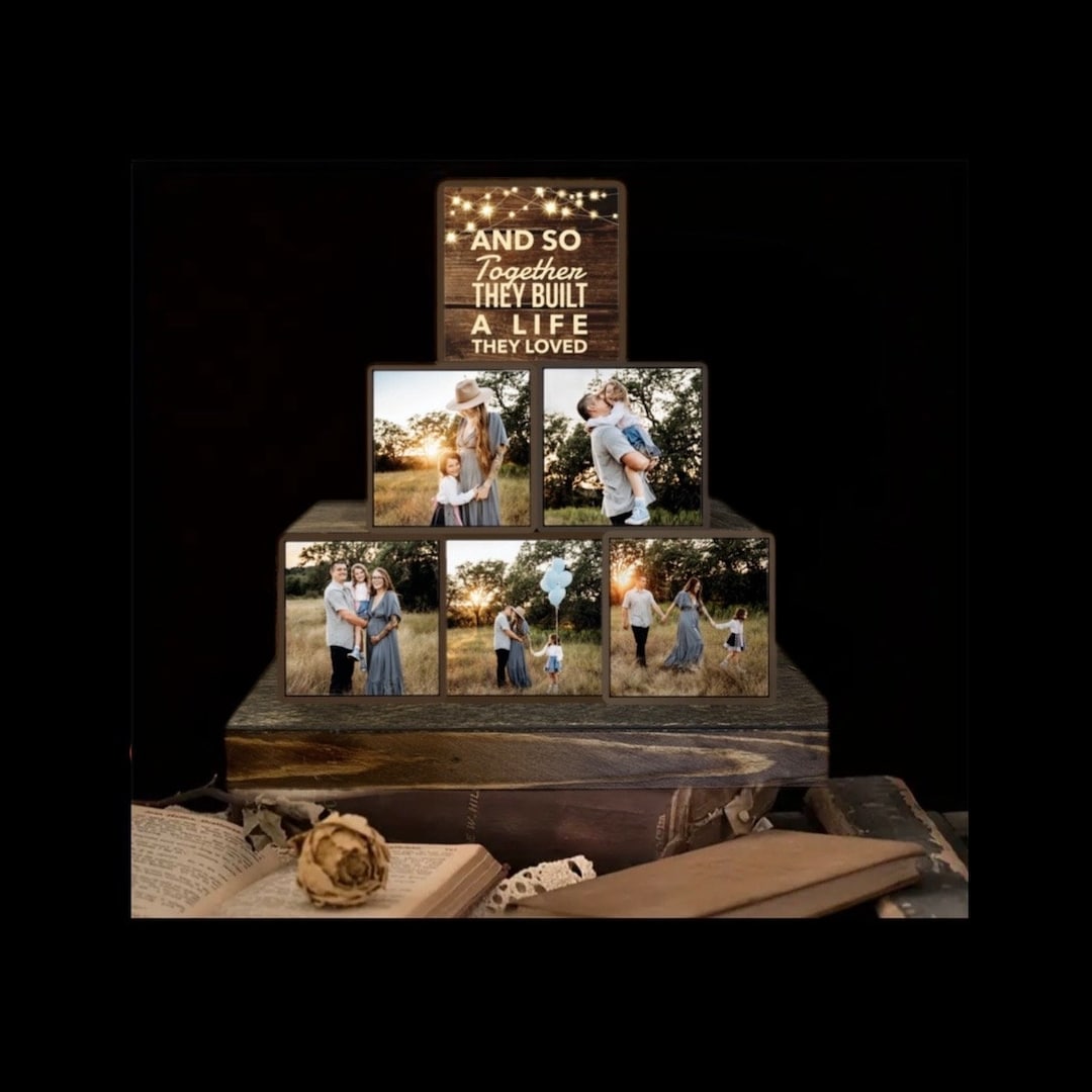 Wood Fifth Anniversary Gift Stacking Photo Blocks Set Photo Gift Wooden ...