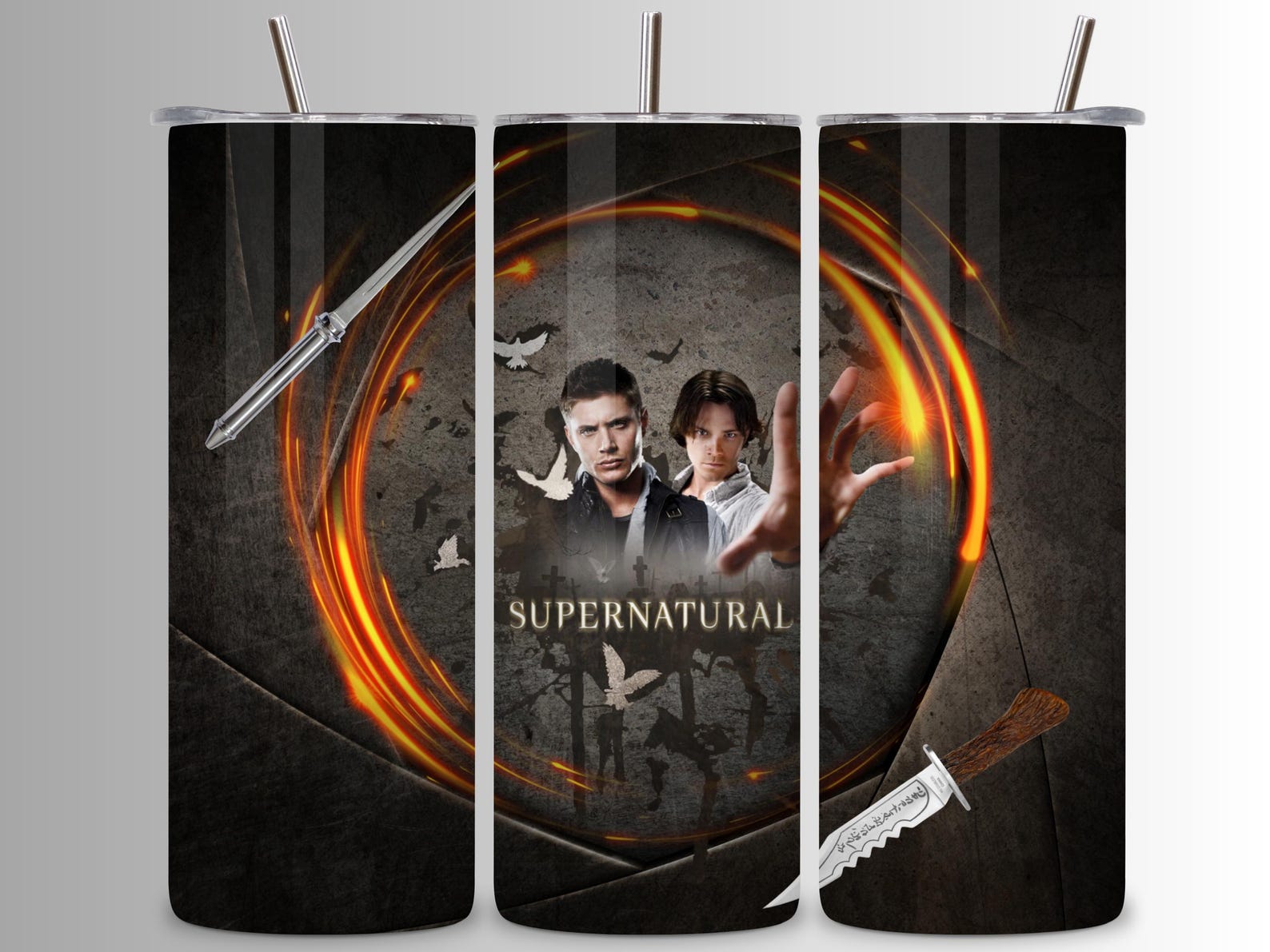 Supernatural Dean and Sam Tumbler, Angel Demon Blades PNG (digital ...