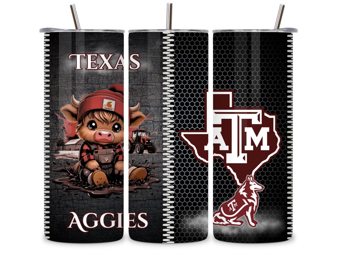 Texas Aggies Tumbler Wrap PNG: Burnt Wood Cow Design (digital Download ...