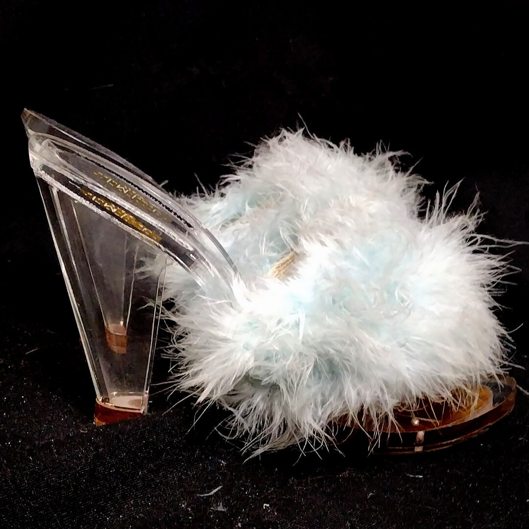1950's 50s Clear Lucite Marabou Heels / Bedroom Shoes / Jewel Mules by ...