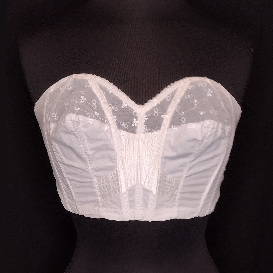 1940's 40s Strapless Boned Cathedral Longline Bra / White / 34 C ...