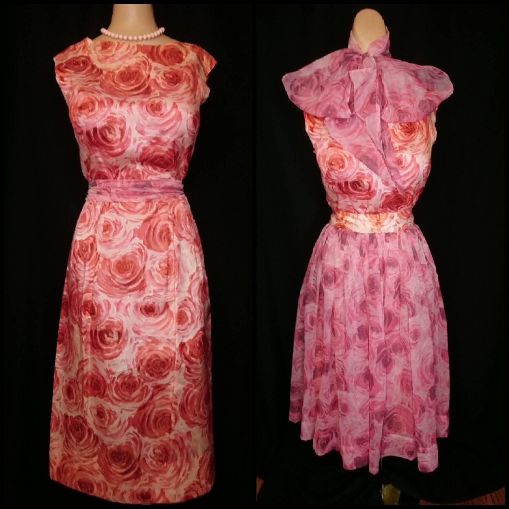 1950s Pink Rose Print Dress, Tutu, Sash, Detachable Skirt - Etsy