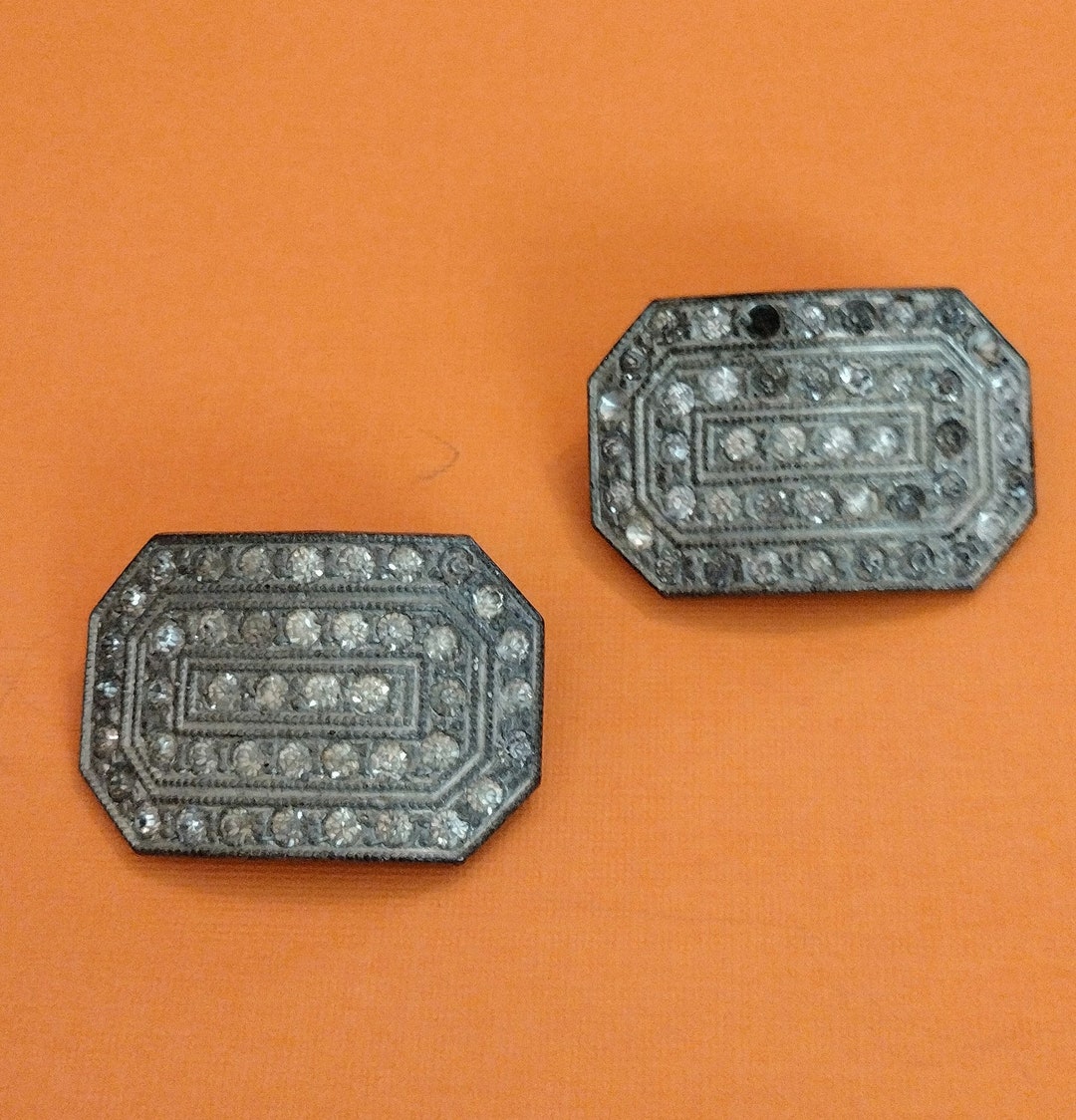 1920's Art Deco Silver Metal Shoe Clips / Paste Stone / Flapper / 20s ...
