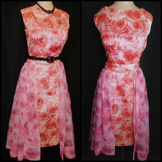 1950's 50s 3 Piece Set /Pink Abstract Watercolor Rose… - Gem