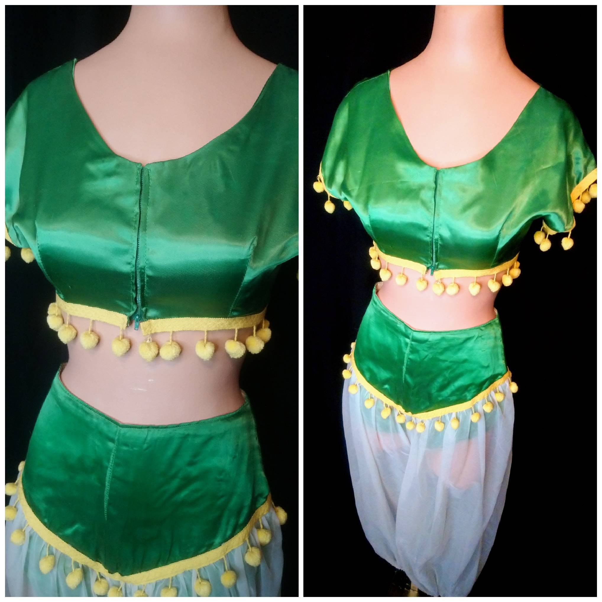 1950s Harem Girl Costume Green Satin Genie Bellydance Etsy