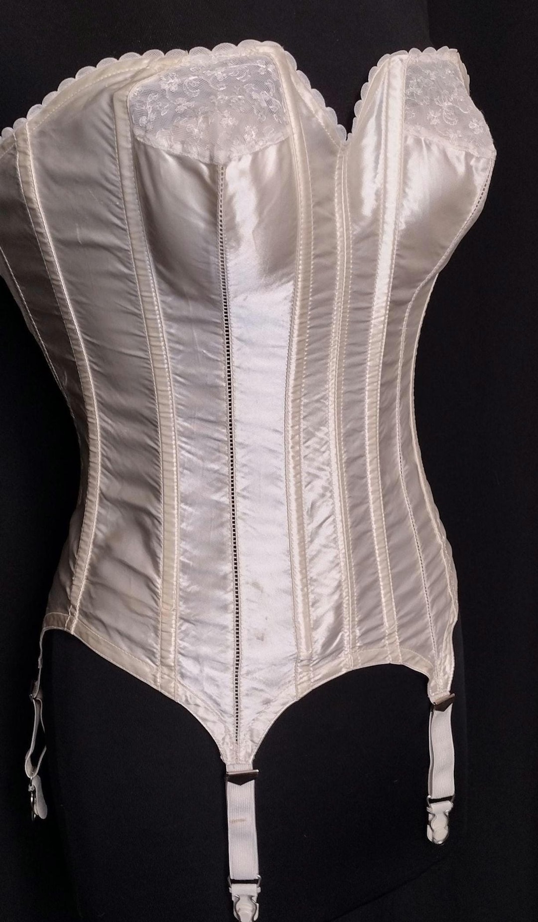 1950's 50s Sexy White Satin Merry Widow Corset / Garter Straps / Boning ...