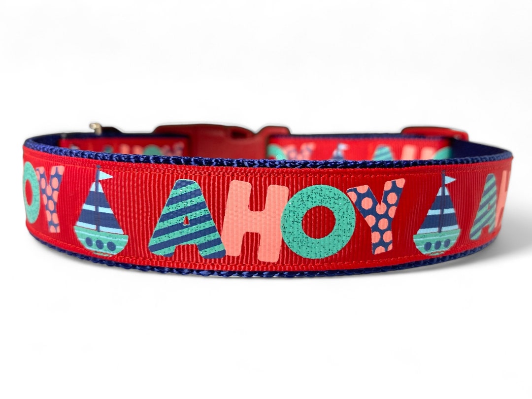 Ahoy - Sailing - Red - Navy - Dog Collar - 1" Wide - Etsy