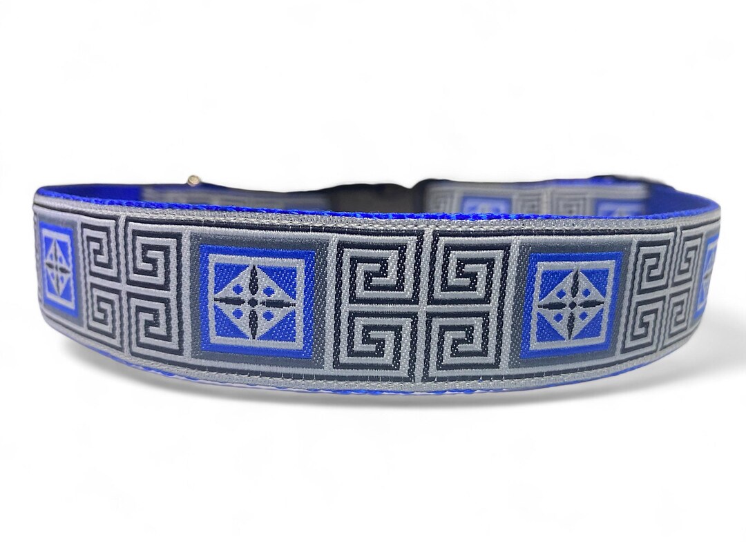 Greek Key - Silver - Grey - Blue - Dog Collar - 1" Wide - Etsy
