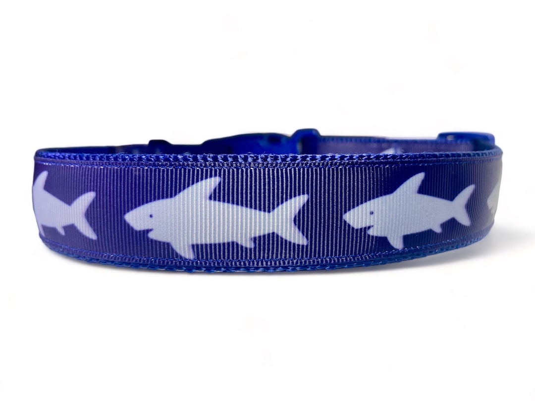 Shark - Navy - Blue - Dog Collar - 1" or 3/4" Wide - Etsy