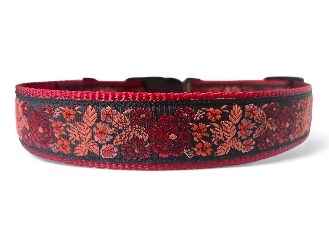 Rose - Floral - Red - Dog Collar - 1" Wide - Etsy