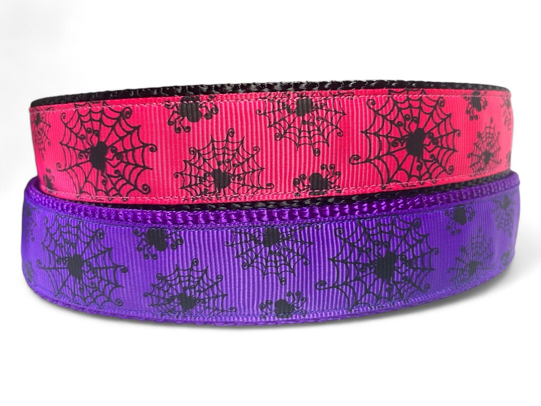 Spiders - Spider Webs - Halloween - Pink - Purple - Dog Collar - 1 ...