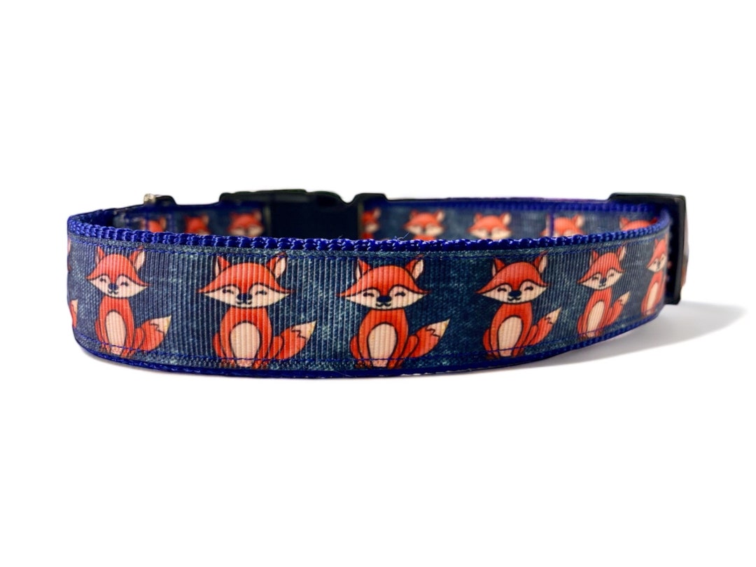 Fox - Navy - Dog Collar - 3/4" and 1" Widths - Etsy