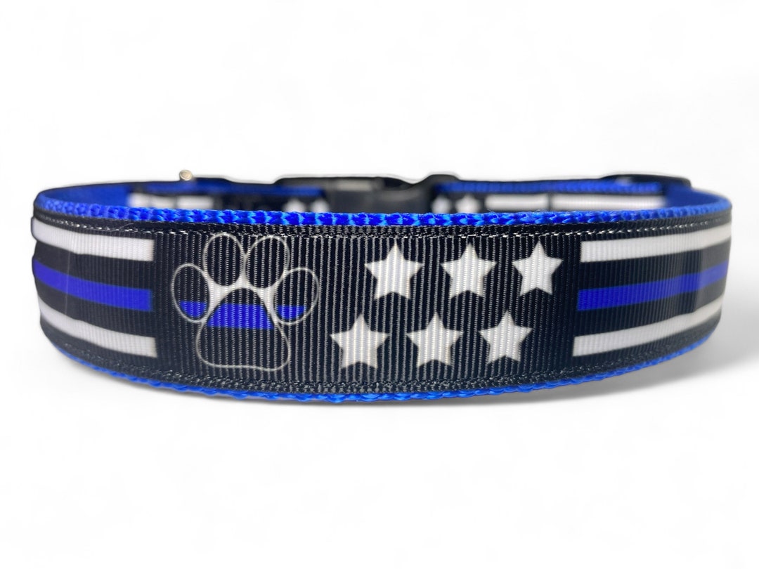 Paw Print - Thin Blue Line - Police Support - Dog Collar - 1" Wide - Etsy