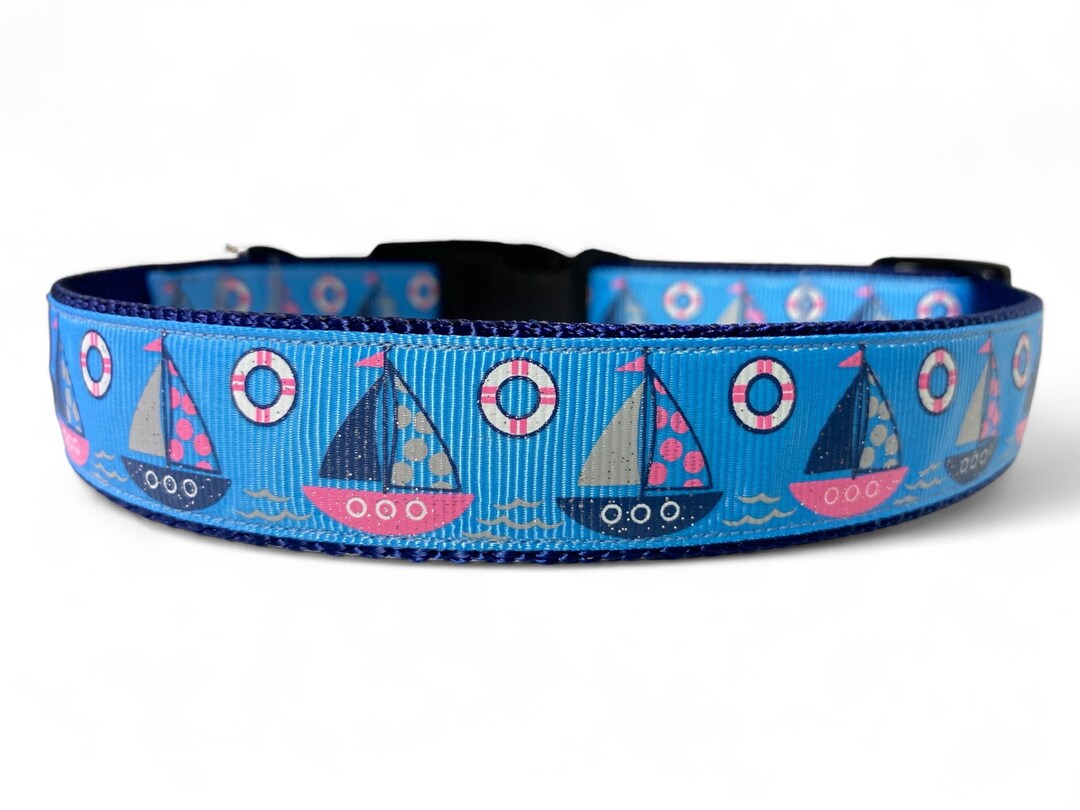 Sailing - Summer - Blue - Navy - Dog Collar - 1" Wide - Etsy