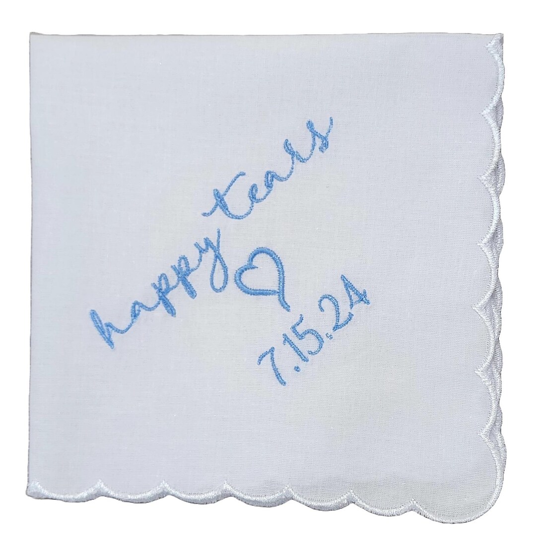 Happy Tears With Heart and Date, Personalized Embroidered Square ...