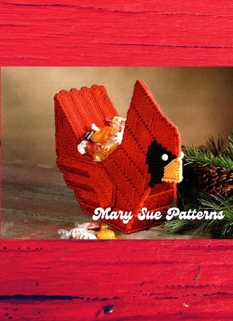Cardinal Container Plastic Canvas PDF Digital Pattern - Bird Flower Pot ...