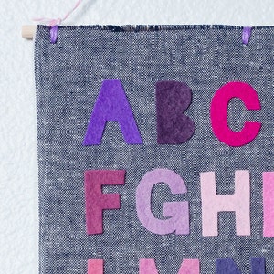 Alphabet pink & Purple Wall Hanging / Banner // Nursery Decor, Alphabet ...