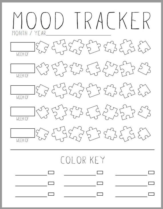 Puzzle Piece Weekly Mood Tracker Journal Printable PDF | Etsy