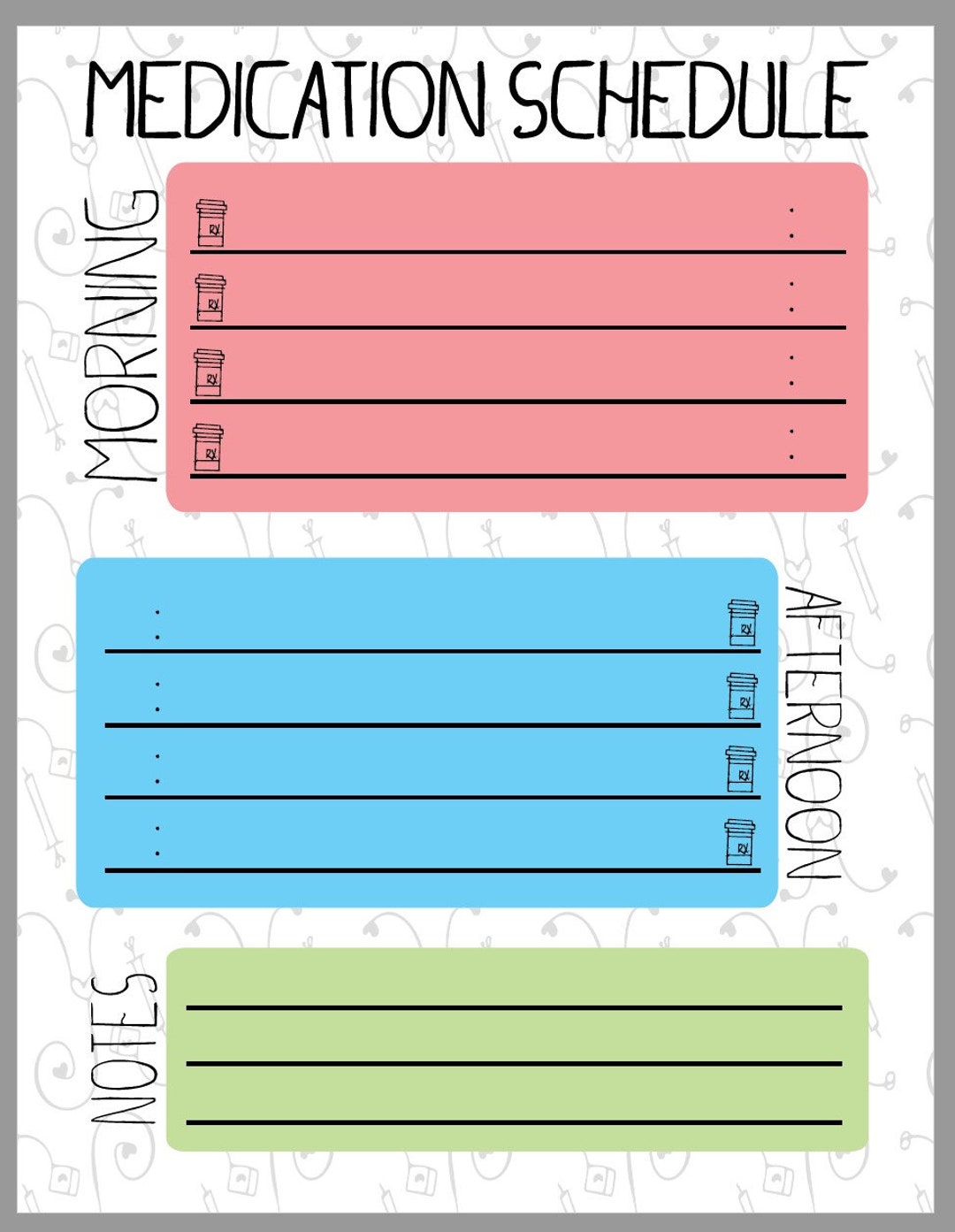 A Cute Medication Schedule II; Morning, Afternoon, Notes PDF Printable ...