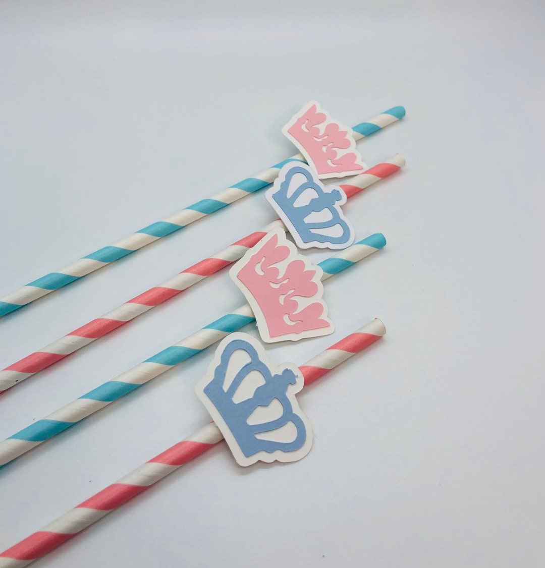 10 Gender Reveal Straws, Photo Prop, Baby Shower Crowns 954S - Etsy