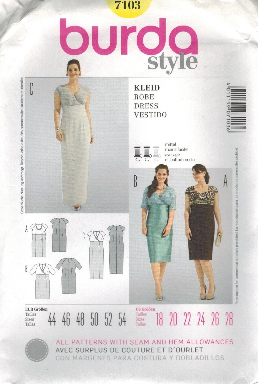 Burda Style UNCUT Pattern 7103 Formal Evening Dress, Prom Dress ...