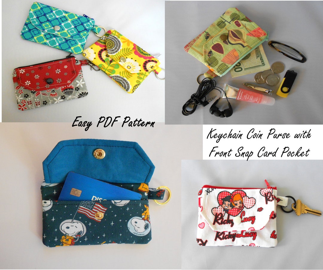 Easy PDF Sewing Pattern, Fabric Keychain Coin Purse, Snap Front Flap ...