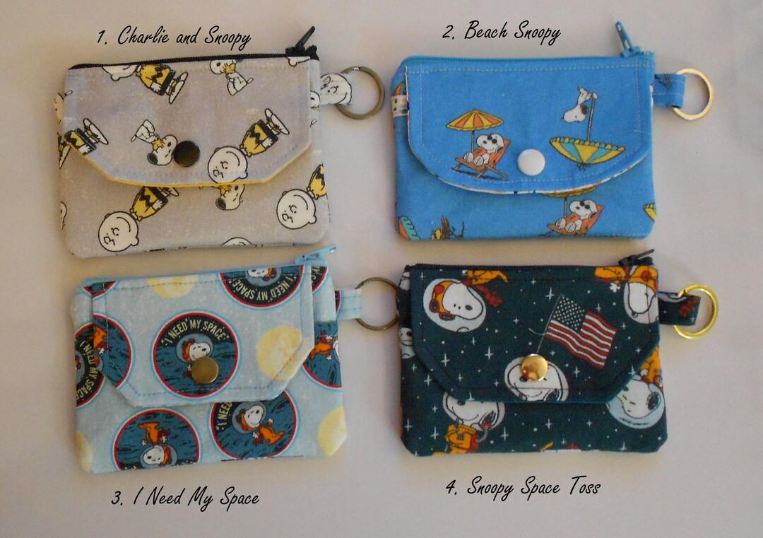 Peanuts Snoopy Keychain Coin Purse Vegan Card Wallet Minimalist Attach ...