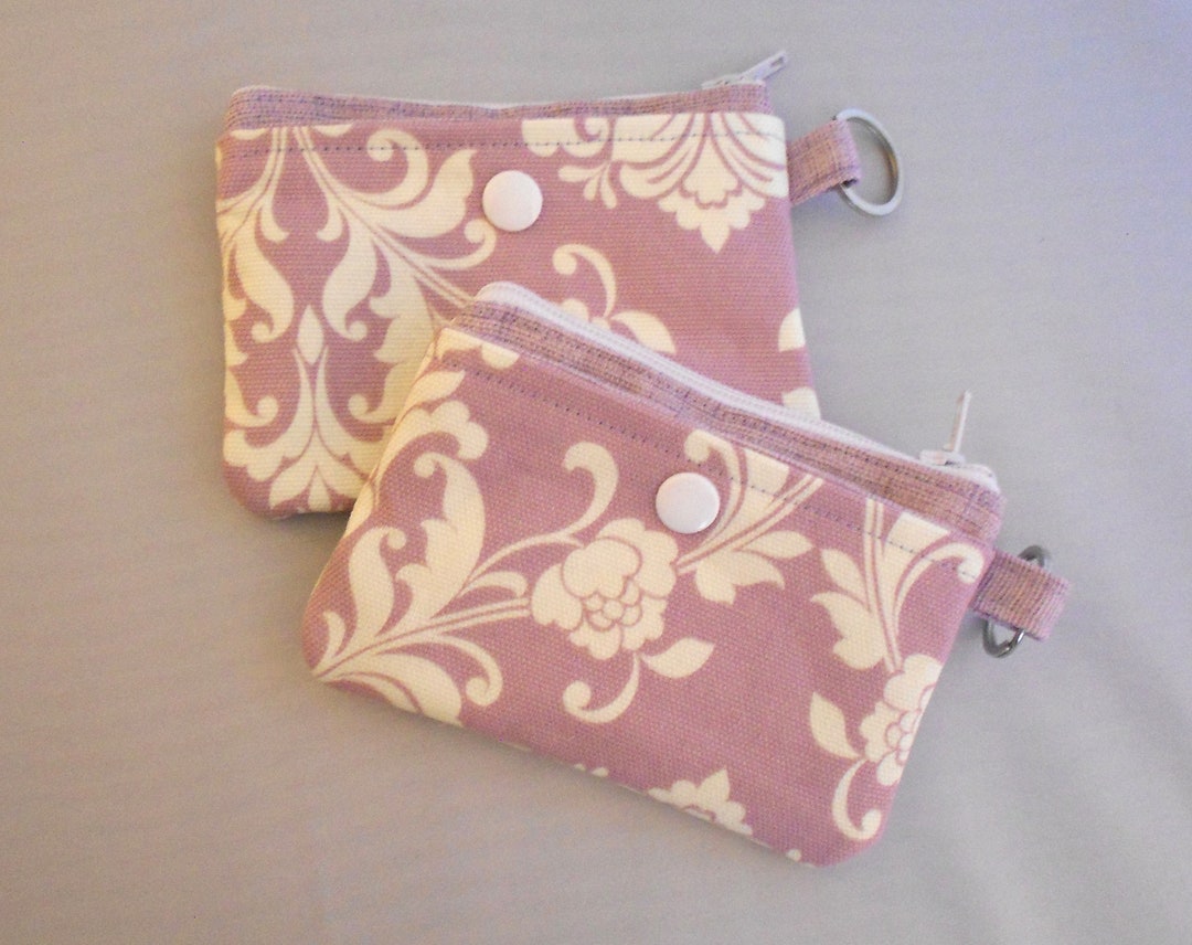 Lavender and Cream Keychain Coin Purse, Card Wallet, Minimalist, Attach ...