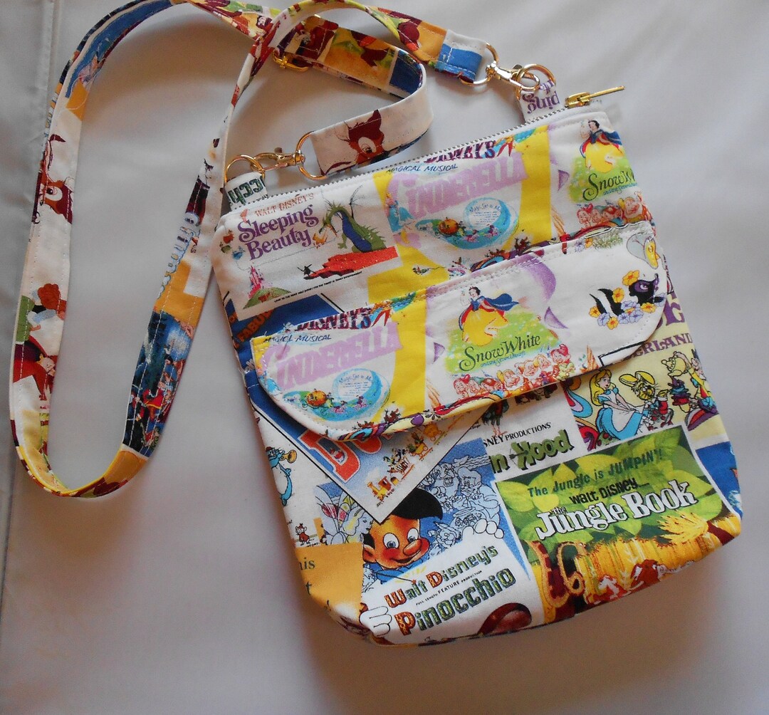 Disney Vintage Movies Fabric Crossbody Zipper Cell Phone Purse With Front and Inside Pockets ...