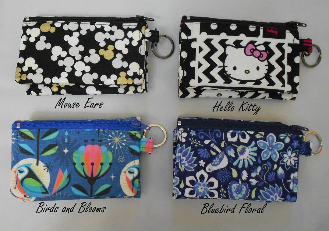 Tri-fold Fabric Keychain Wallet, Kids Wallet, Vegan, Minimalist, Zipper ...