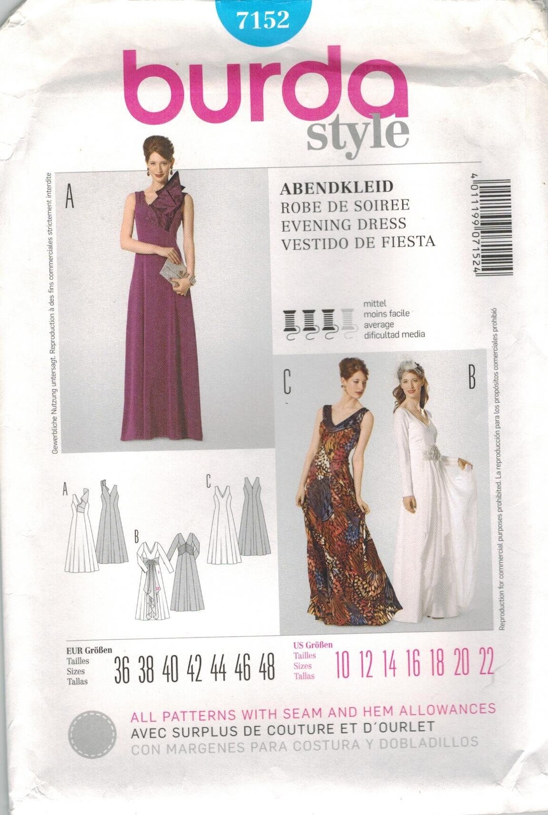 Burda Style UNCUT Pattern 7152 Formal Evening Dress, Prom Dress ...