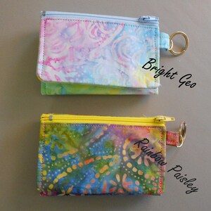 Tri-fold Batik Fabric Keychain Wallet, Vegan, Minimalist, Zipper Coin ...