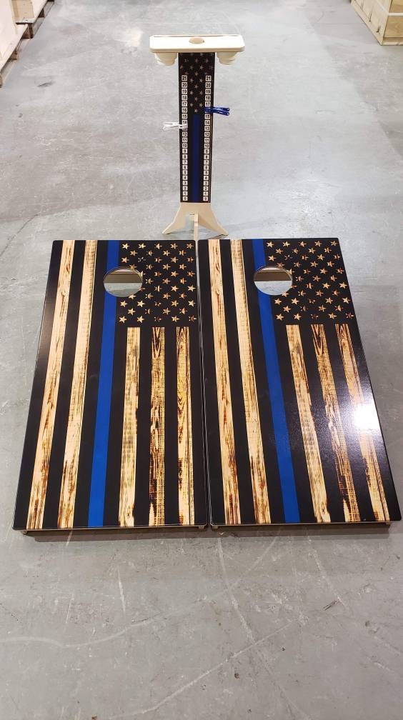 Thin Blue Line Design - Direct Printed 4'x2' Professional Cornhole Set ...