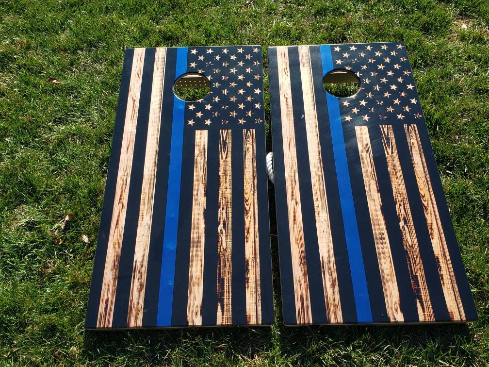 Thin Blue Line Design - Direct Printed 4'x2' Professional Cornhole Set ...