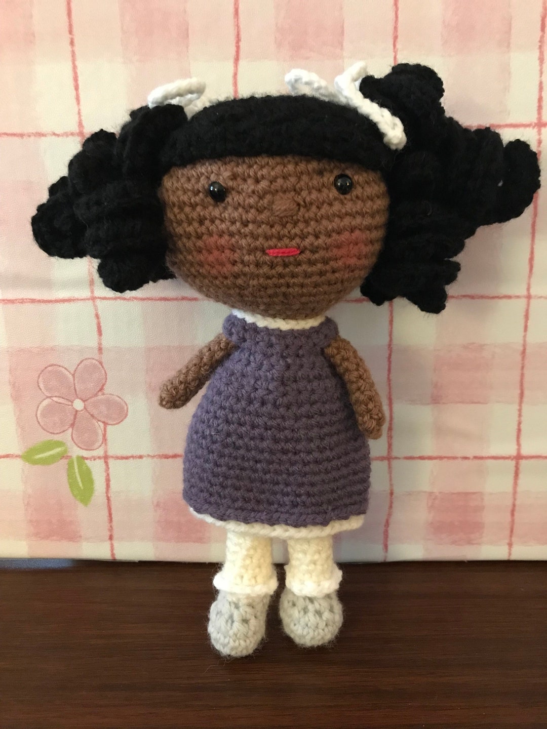 Hand Crochet Lara Doll - Black Hair - Violet Dress - Etsy