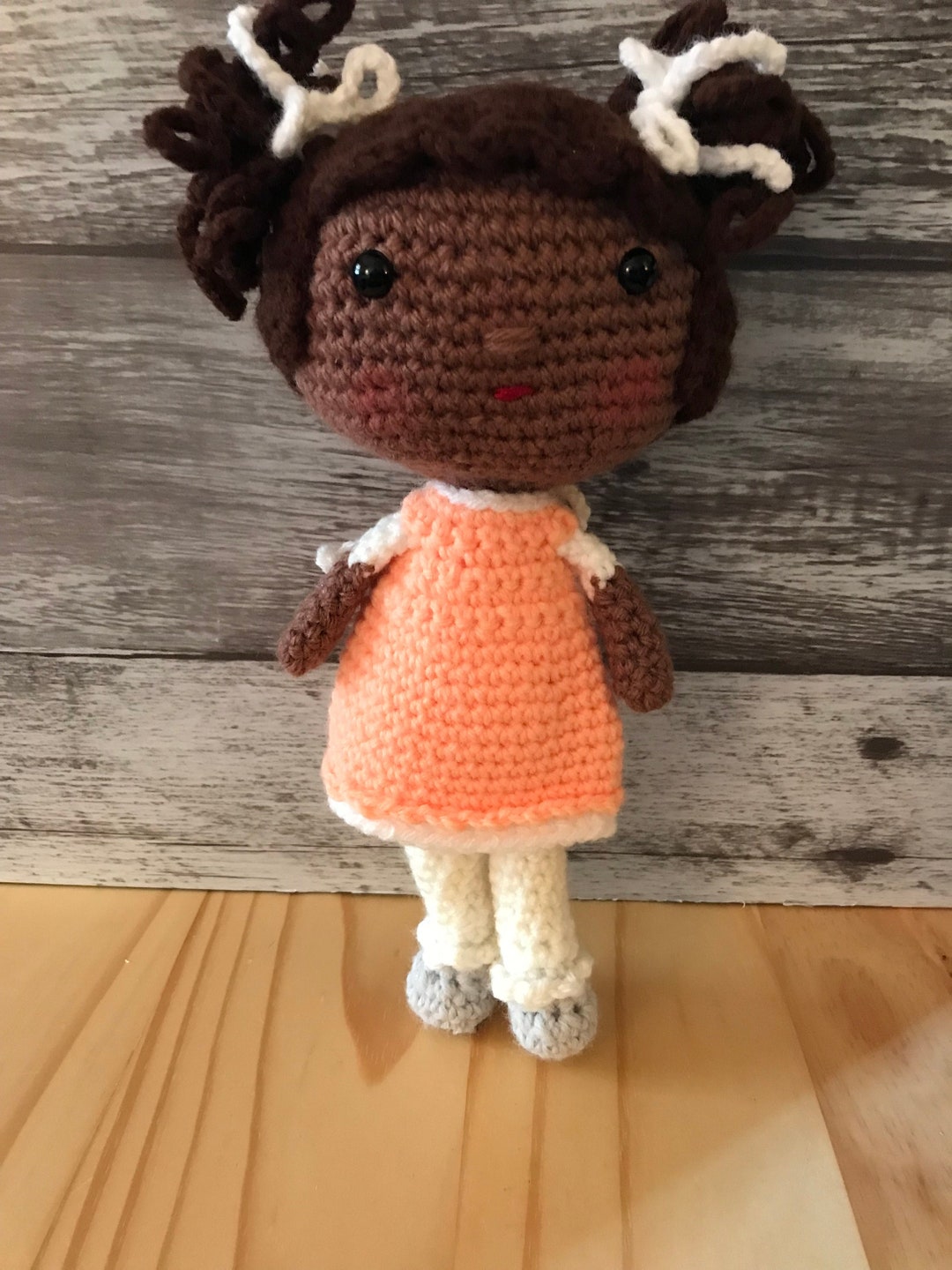 Hand Crochet Lara Doll - Brown Hair - Peach Dress - Etsy