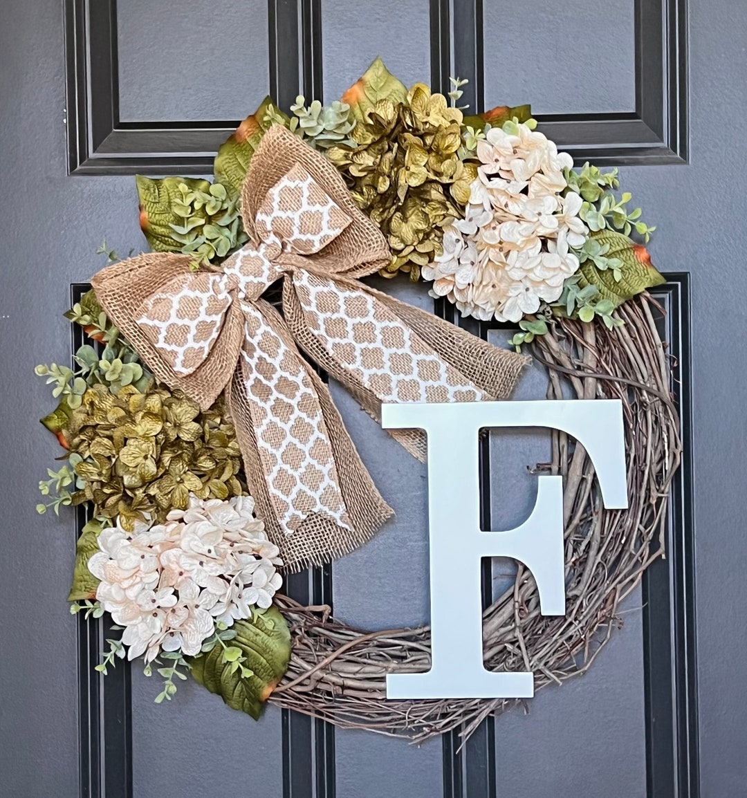Hydrangea Wreath With Initial, Wreath With Letter, Monogram Wreath ...