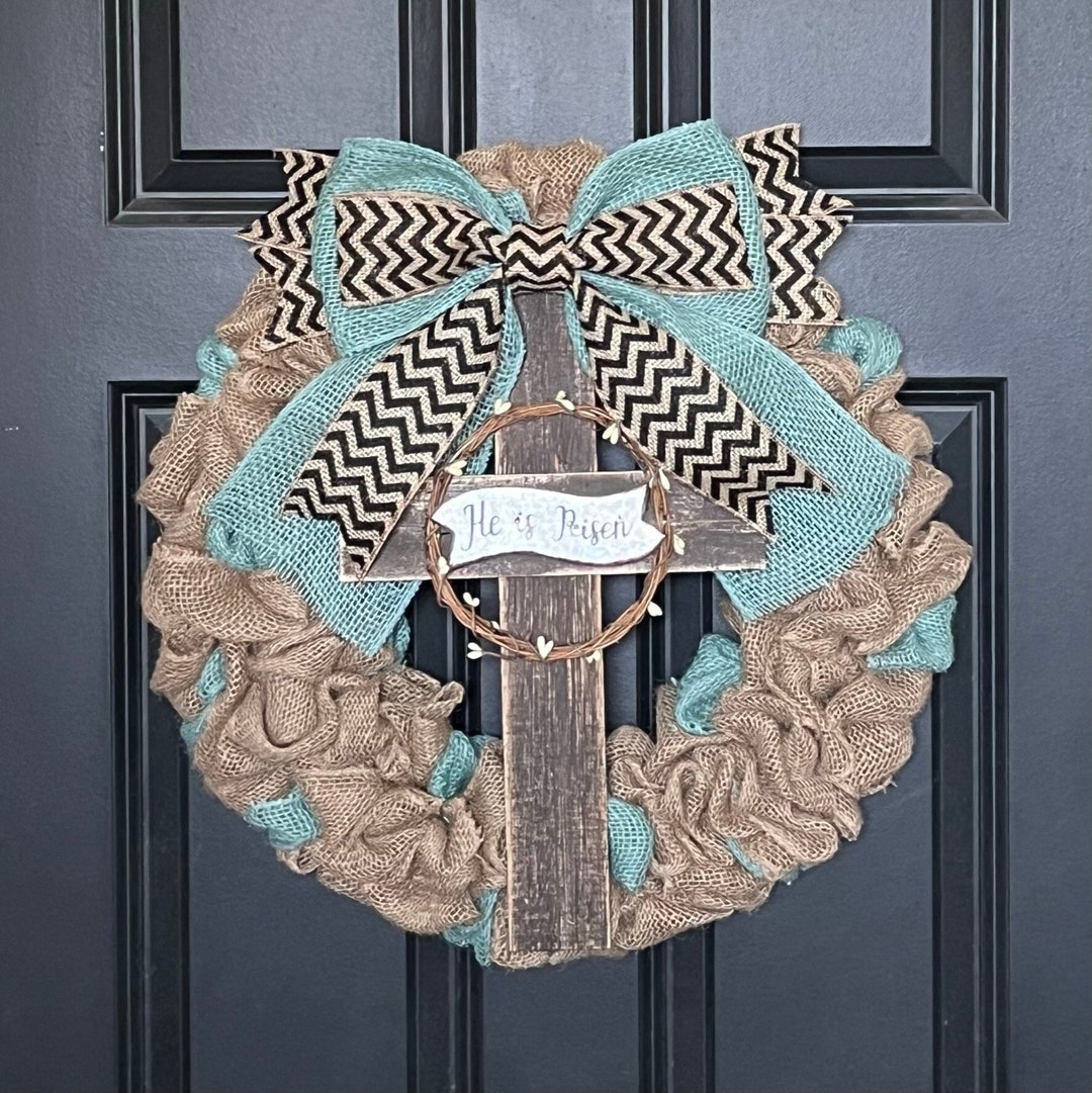 Easter Burlap Wreath With a Cross, He Has Risen Burlap Wreath, Easter ...