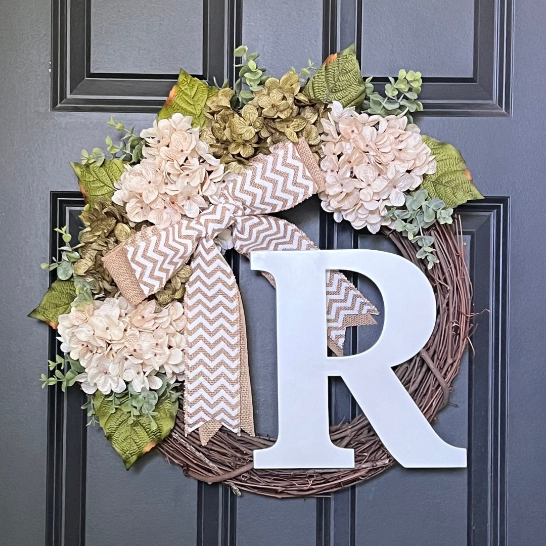 Hydrangea Wreath With Initial, All Year Round Wreath, House Warming ...