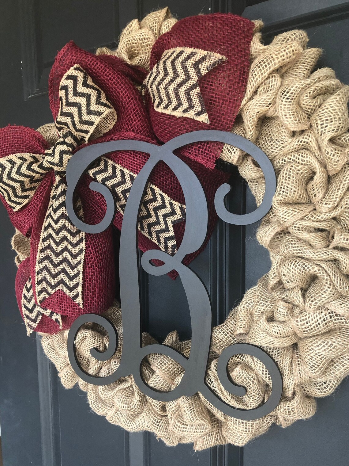 Burlap Wreath With Initial Monogram Wreath Chevron Wreath | Etsy