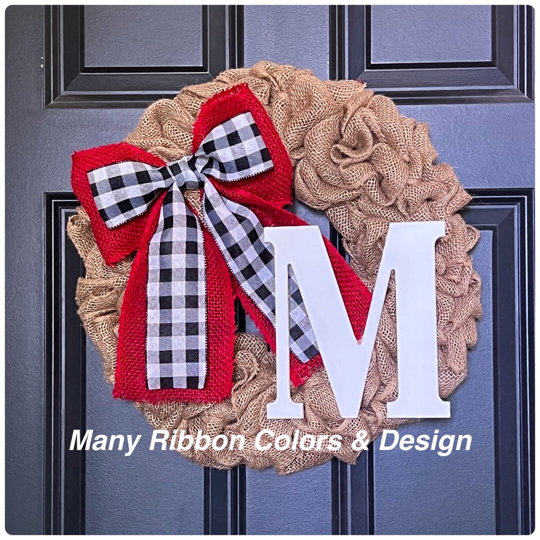 Initial Wreath, Monogram Wreath for Front Door, Burlap Wreath With ...
