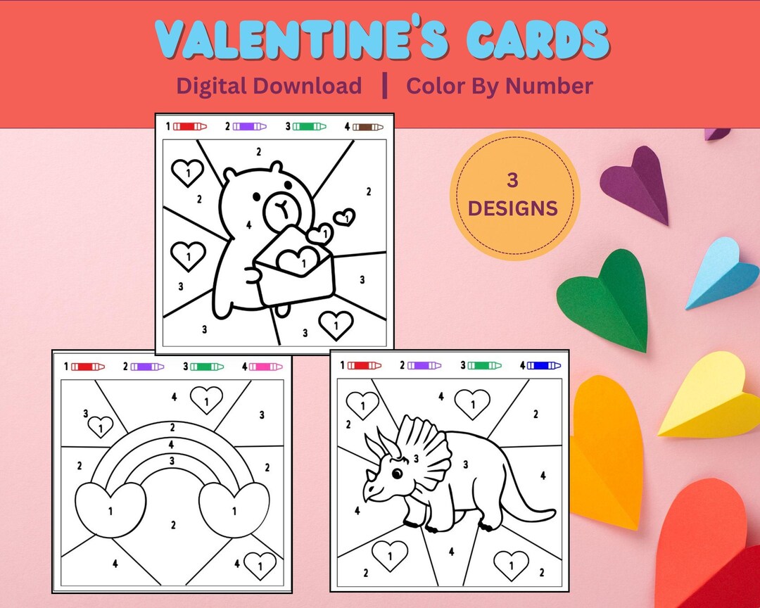 Color by Number, Valentine's Day Printable, Kids Valentines, Color by ...