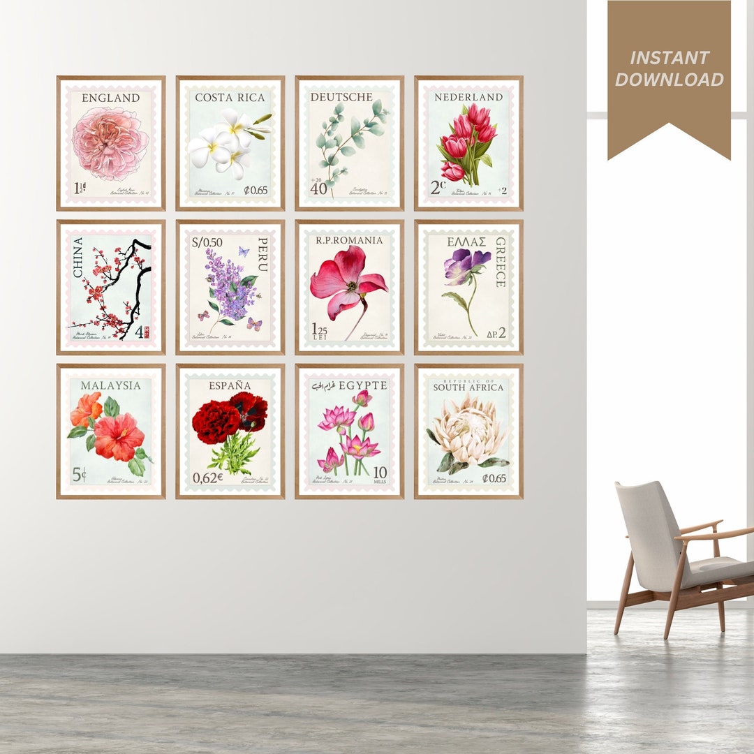 Vintage Postage Stamp Wall Art Bundle VOL 2 Botanical Collection ...