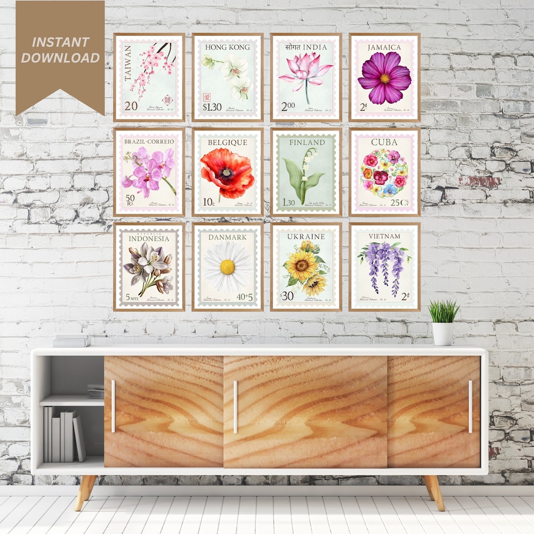 Vintage Postage Stamp Wall Art Bundle VOL 3 Botanical Collection ...